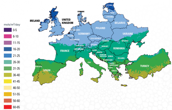 Daily Light Integral interactive tool for United States, Europe and the ...